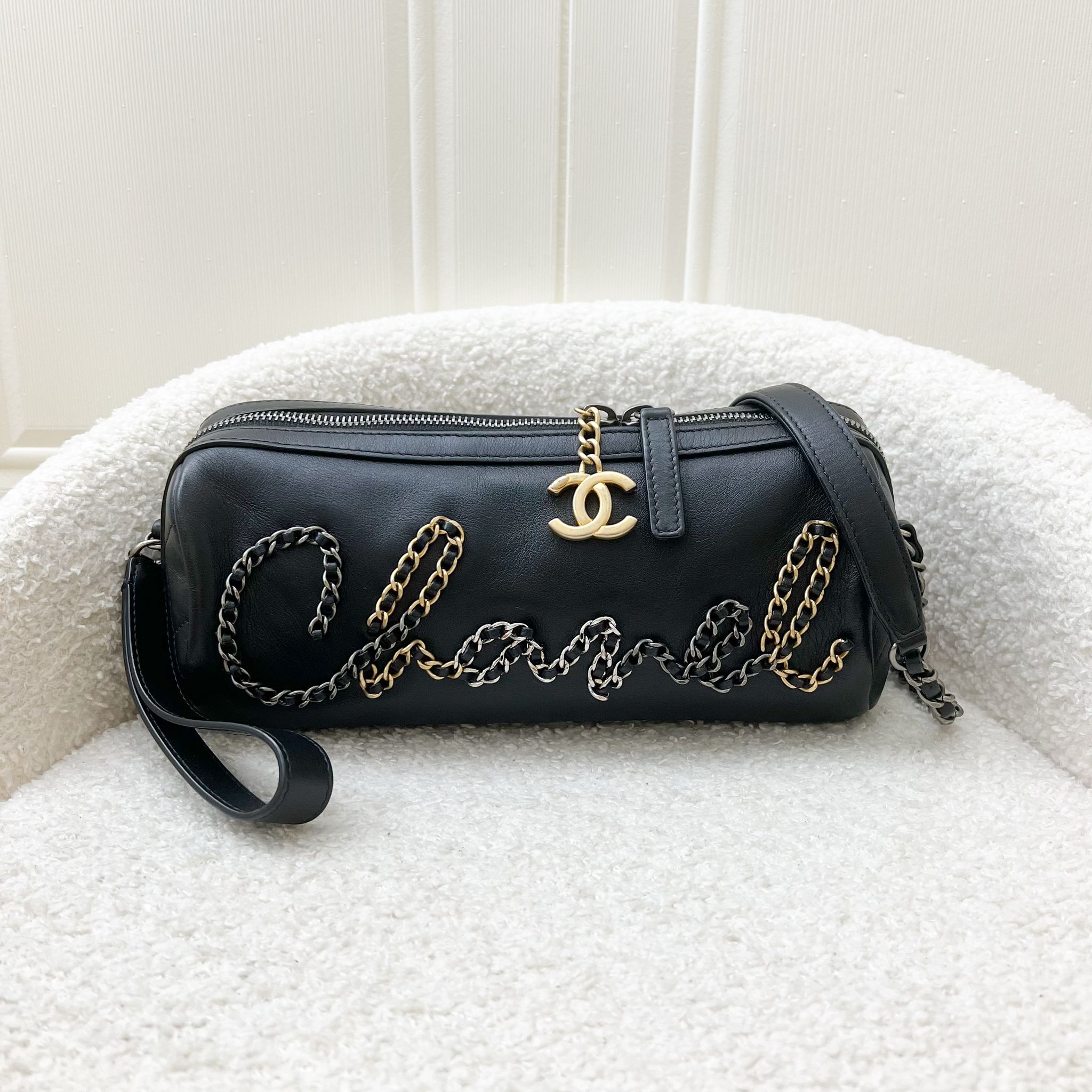 Chanel Seasonal Round Bowling Bag in Black Calfskin and PH and Aged GH – Brands Lover
