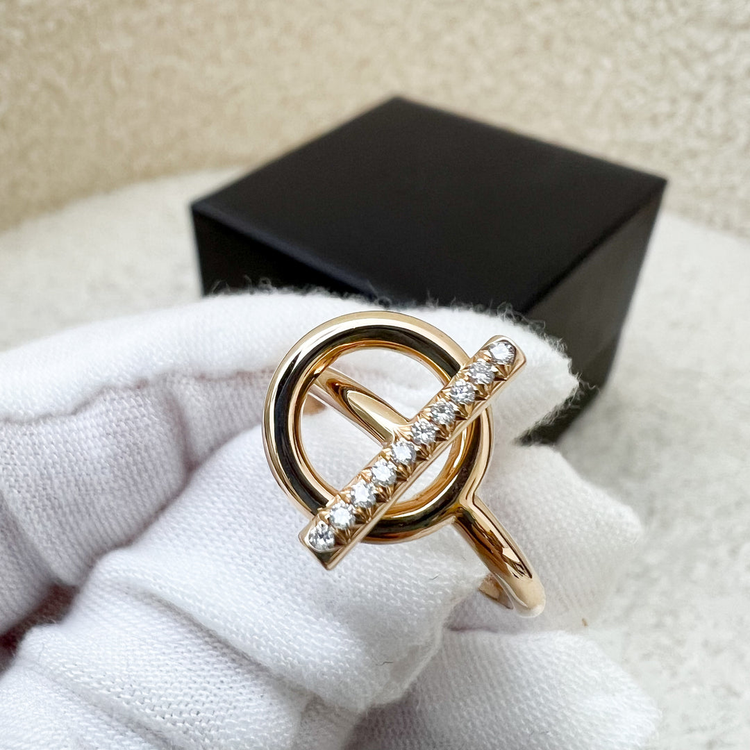 Hermes Echappee Ring Small Model with 10 Diamonds in 18K Rose Gold Sz Brands Lover