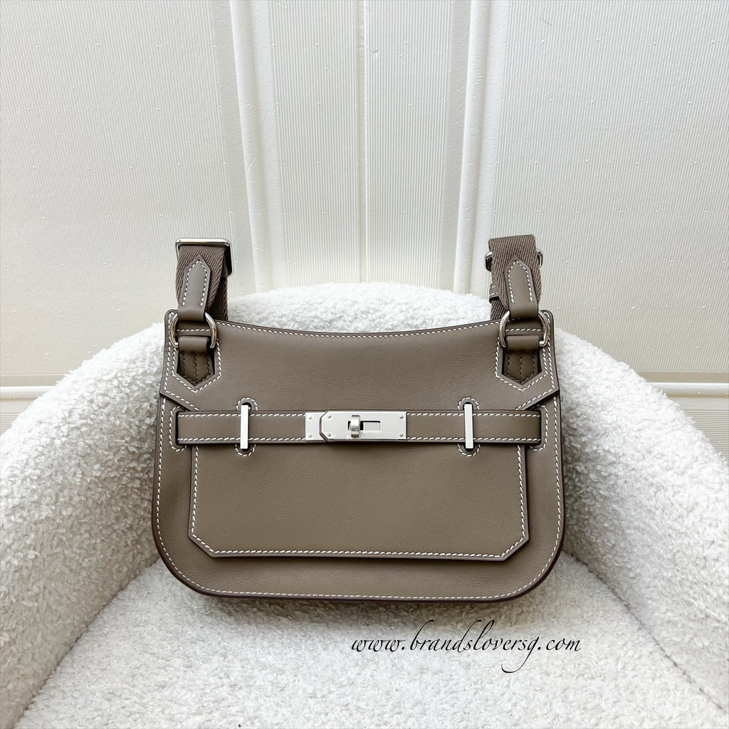 Hermes Jypsiere Mini in Etoupe Swift Leather, Canvas Strap and PHW ...