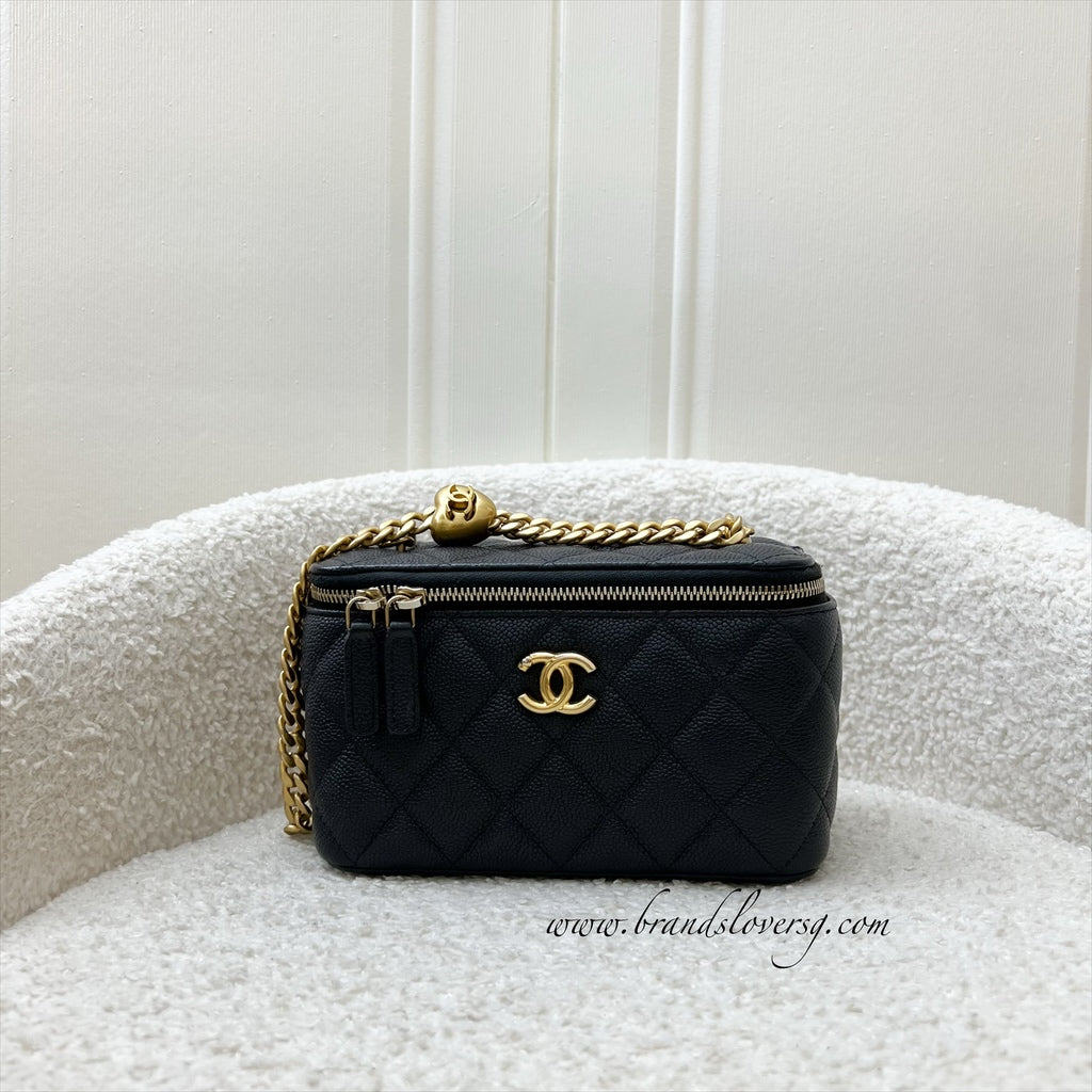 Chanel 23P Heart Adjustable Chain Vanity in Black Caviar and AGHW ...