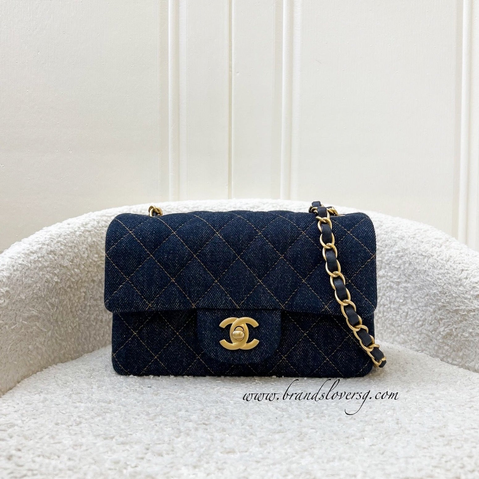 Chanel Mini Rectangle Classic Flap in 25C Dark Blue Denim and AGHW (Mo ...