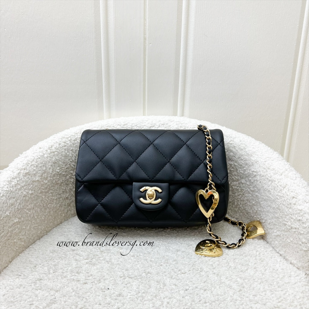 Chanel 22B Small Flap Bag with Heart Charms in Black Lambskin and AGHW ...