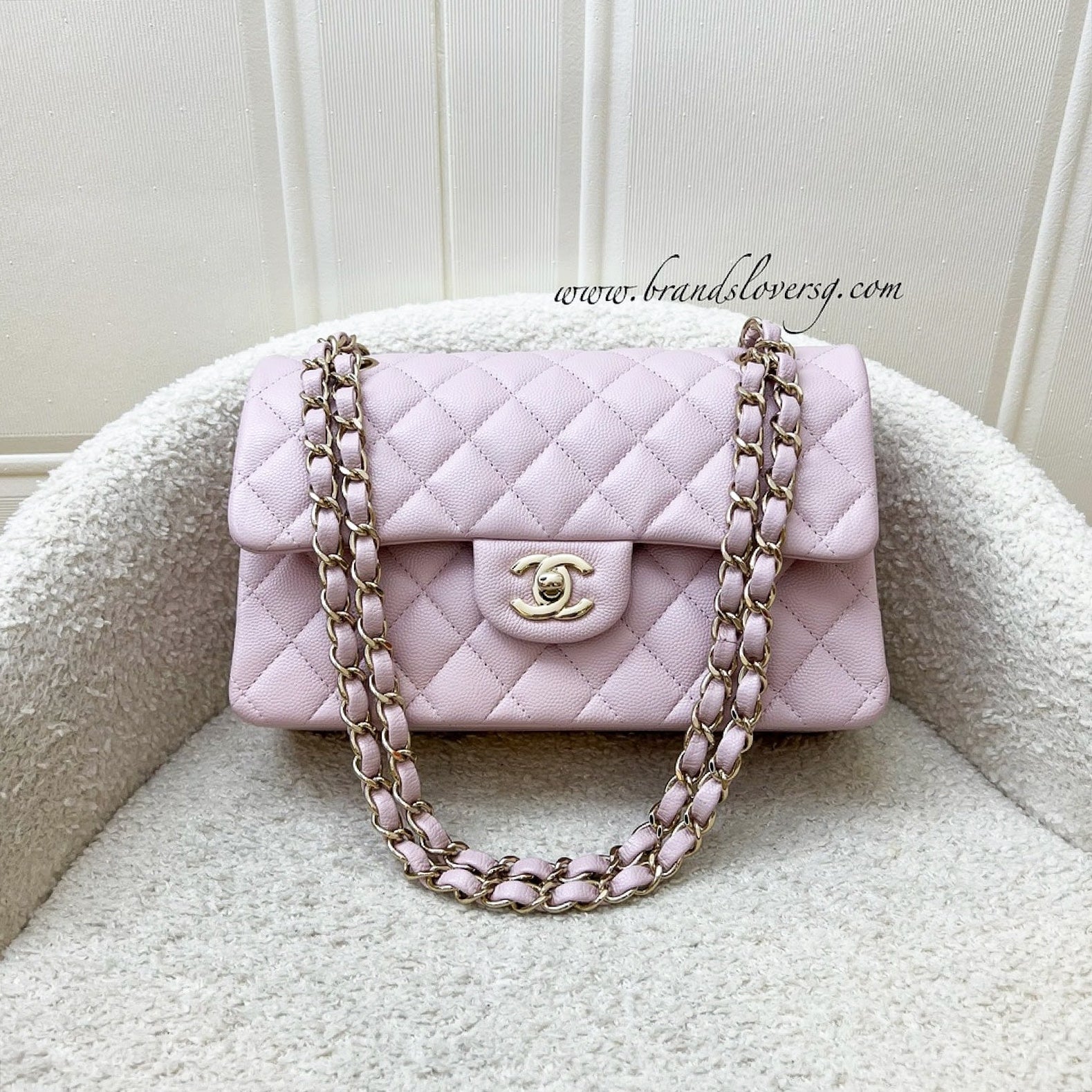 Chanel Small Classic Flap CF in 21S Rose Clair Lilac Pink Caviar and L ...