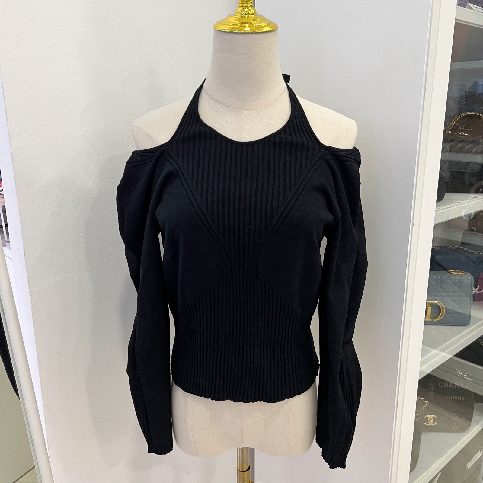 Chanel 24B Long Sleeves Open Back Blouse / Top in Black Viscose and Po ...