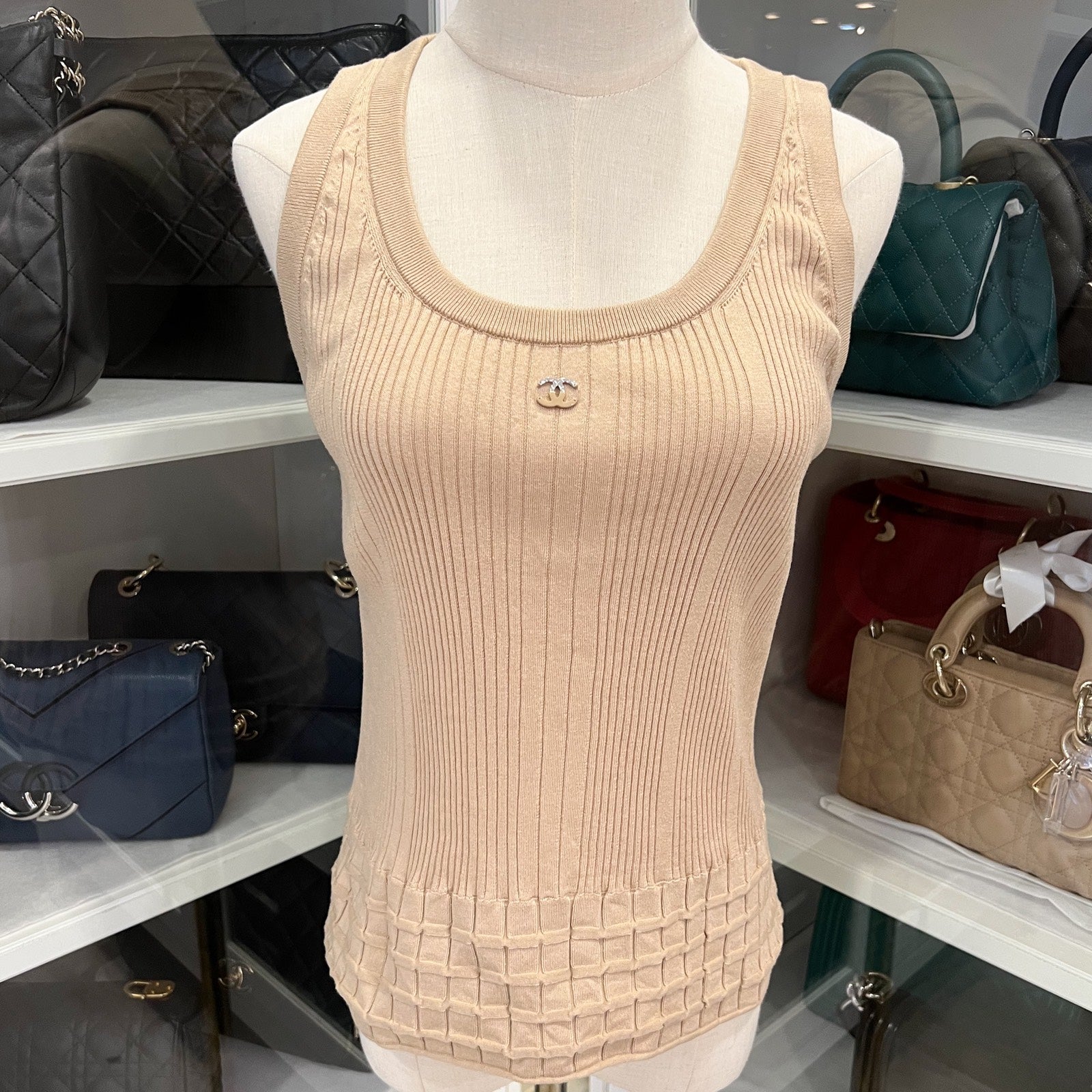 Chanel 25P Tank Top with CC Logo in Dark Beige Cotton Sz 40 – Brands Lover