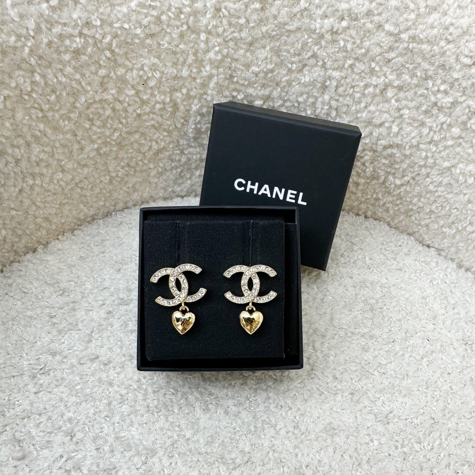 Chanel 23P Heart Dangling Earrings with Crystals in GHW – Brands Lover