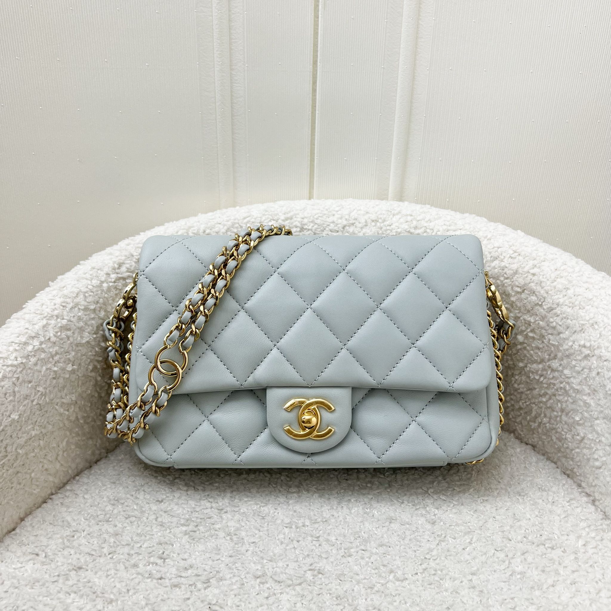Chanel 23C Seasonal Chain Around Mini Flap in Grey Lambskin and LGHW ...