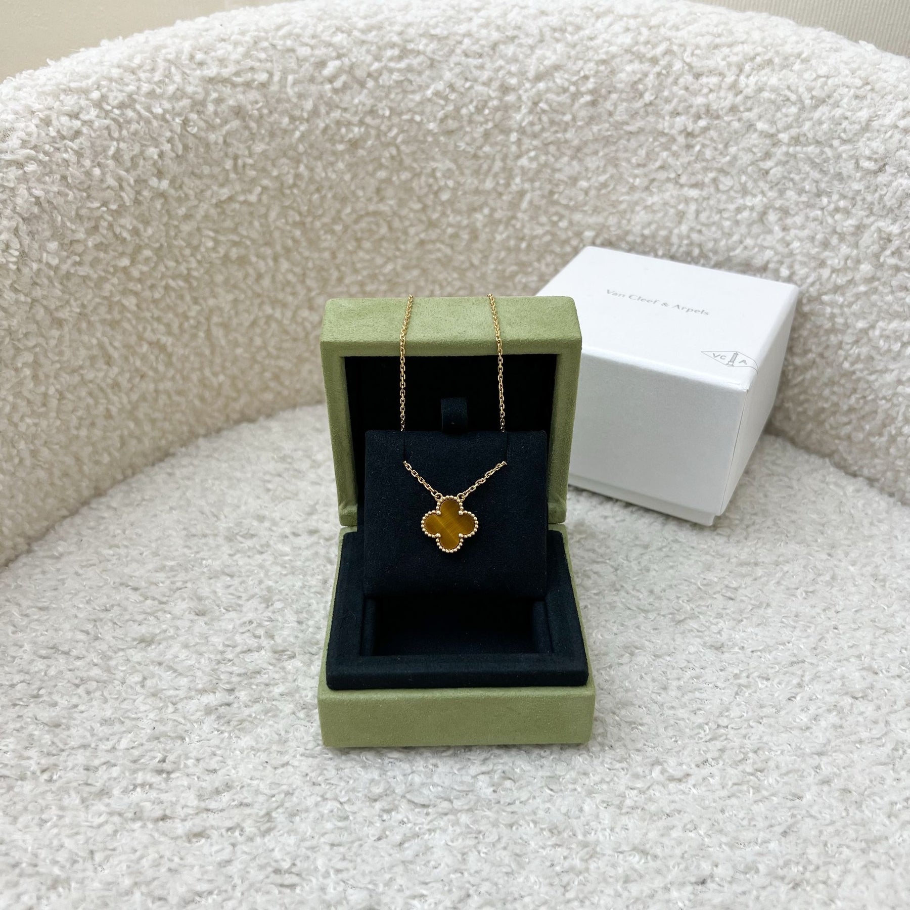 Van Cleef & Arpels VCA Vintage Alhambra Tiger Eye Pendant Necklace in ...