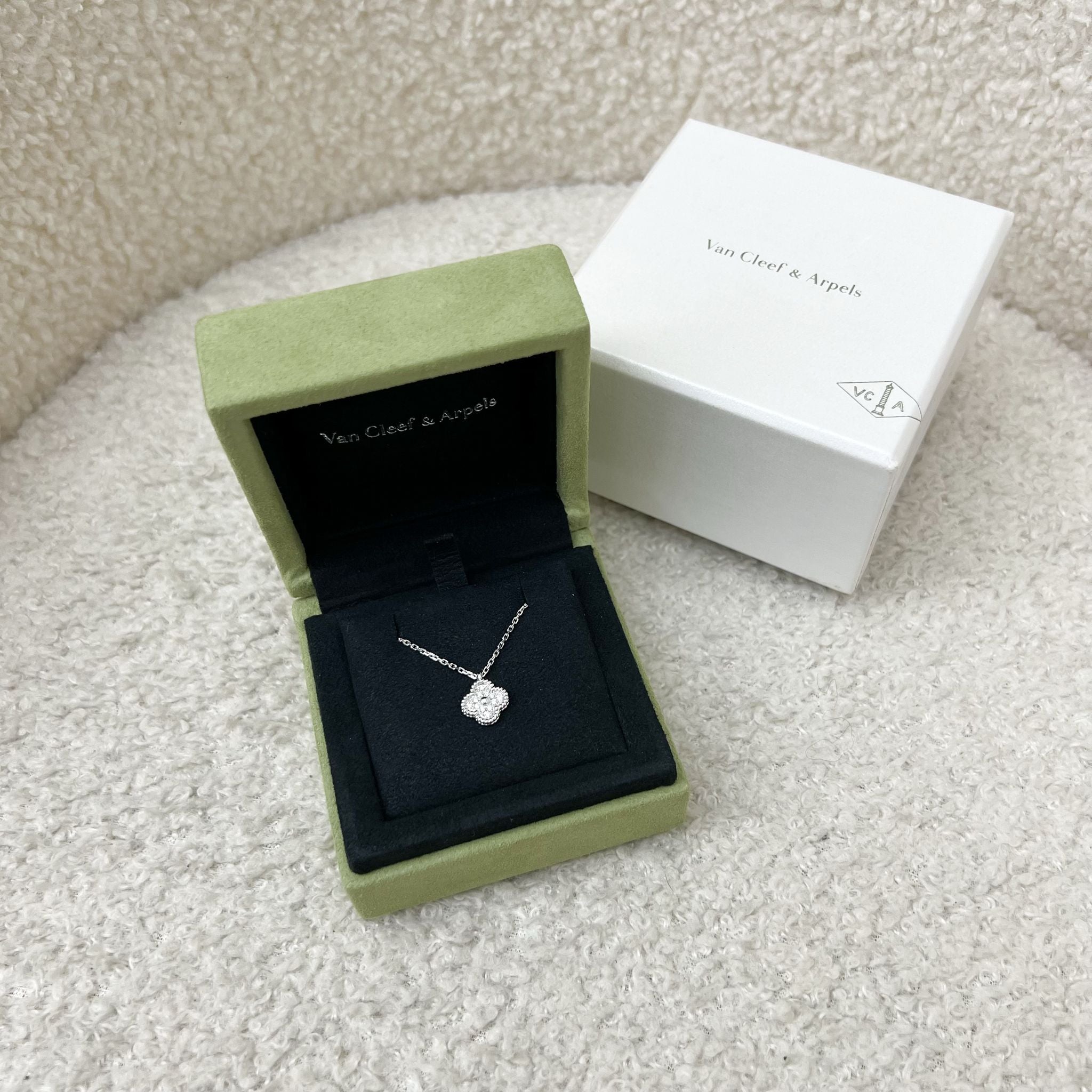 Van Cleef & Arpels VCA Sweet Alhambra Pendant with Diamonds in 18K Whi ...