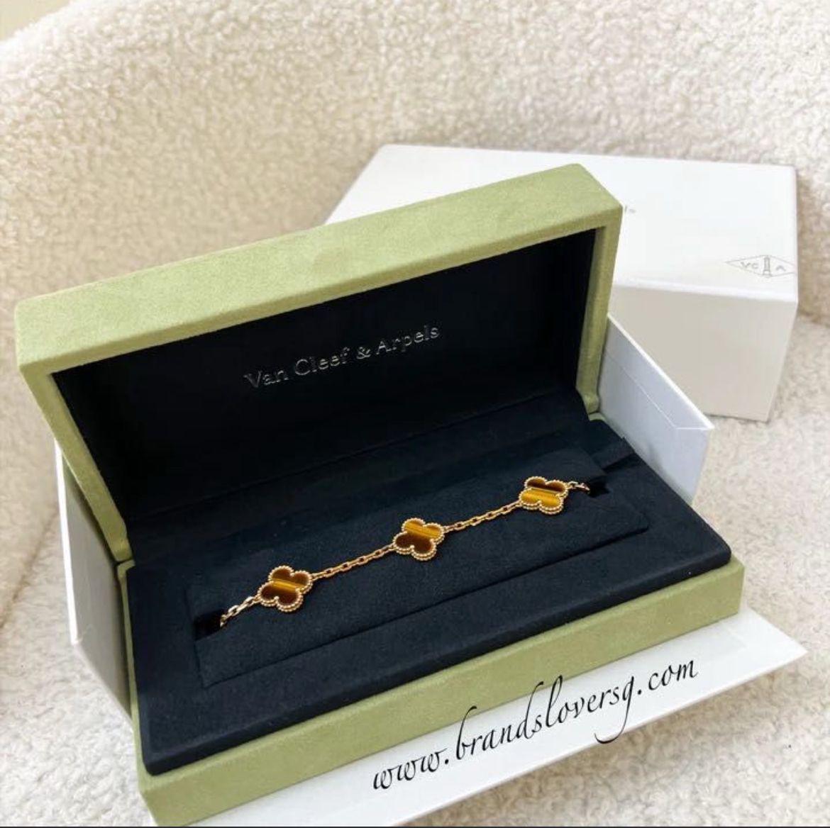 Van Cleef & Arpels VCA Vintage Alhambra 5 Motifs with Tiger Eye Stones ...