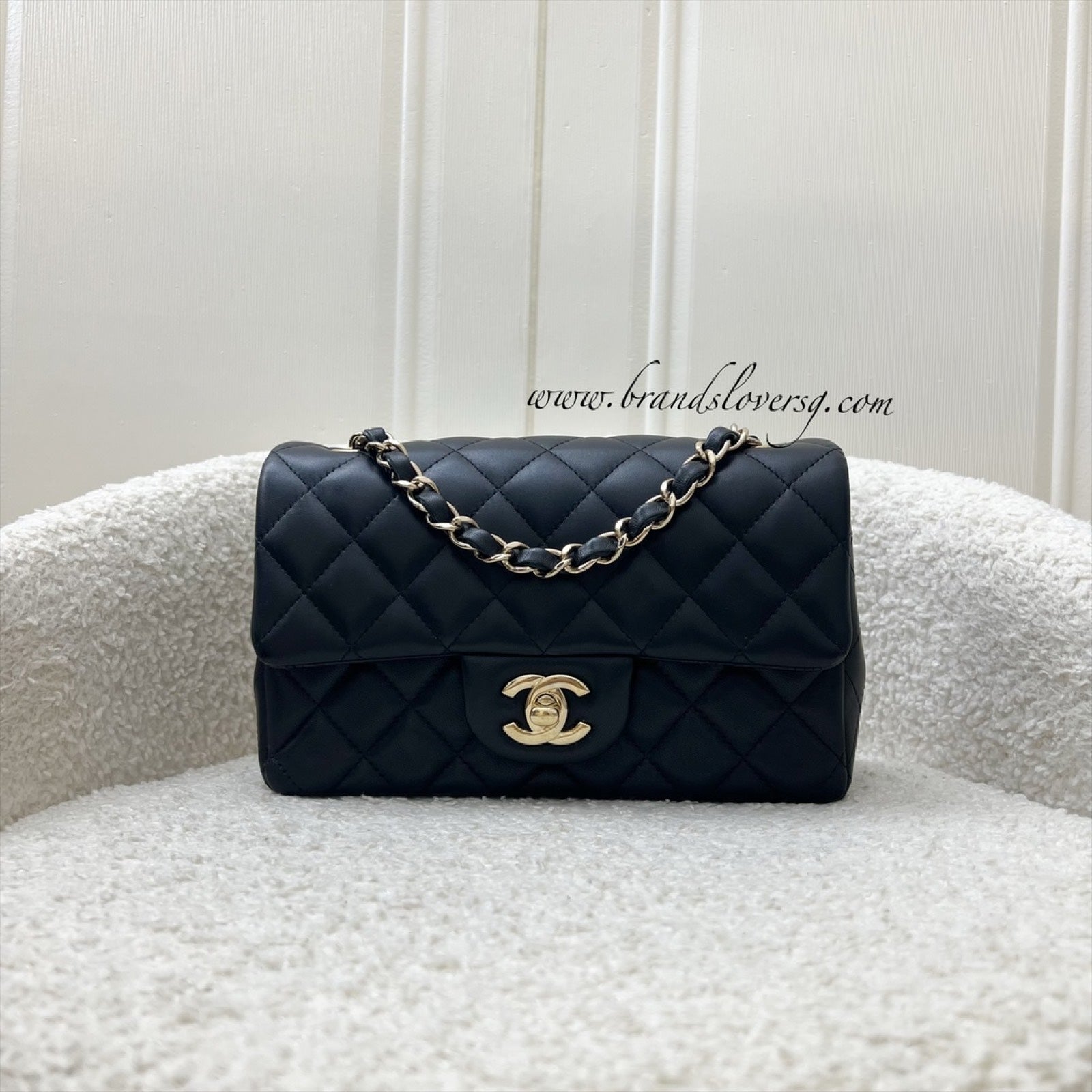 Chanel Classic Mini Rectangle Flap in Black Lambskin and LGHW (Model ...