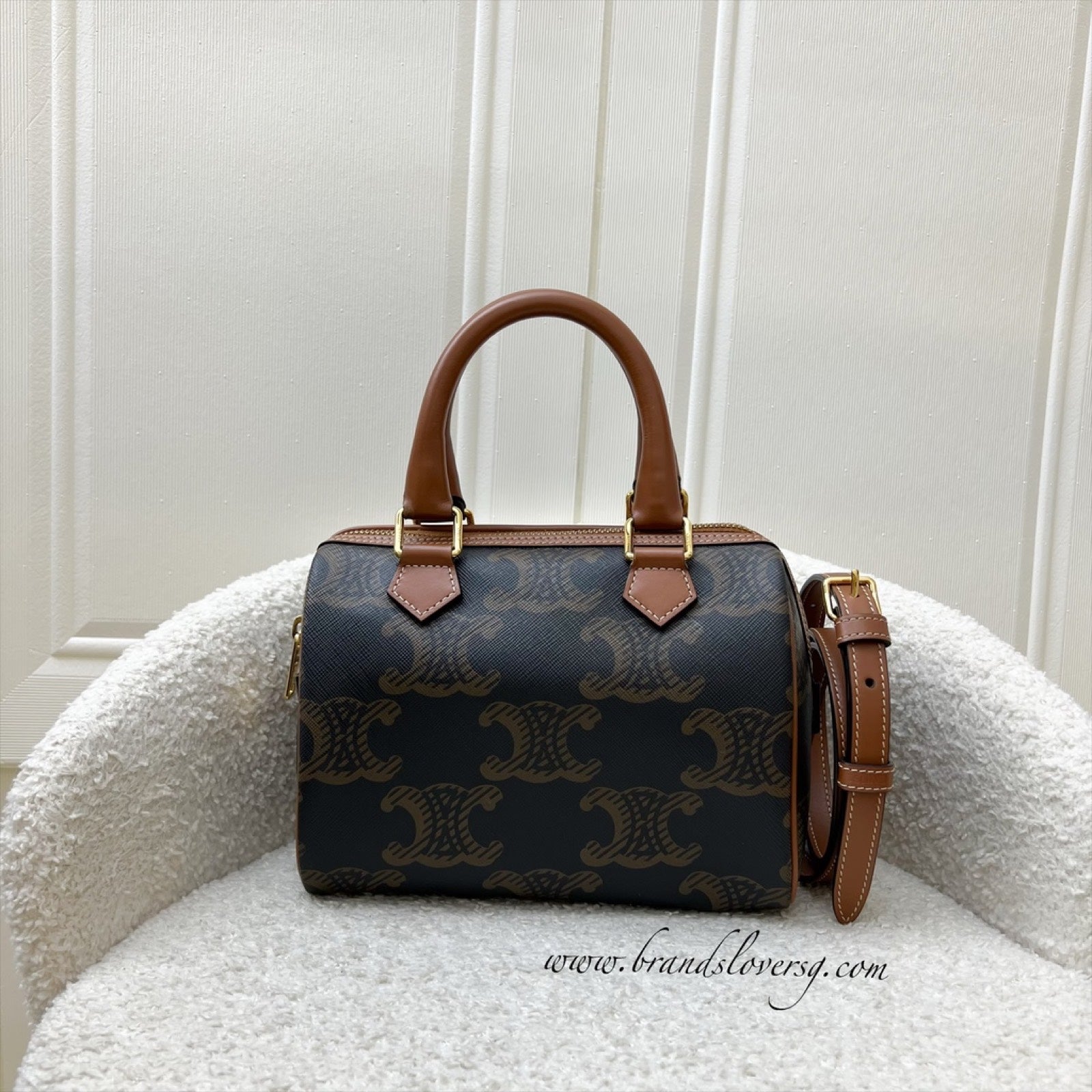 Celine Small Boston Bag in Triomphe Canvas, Calfskin and GHW (Model: 1 ...
