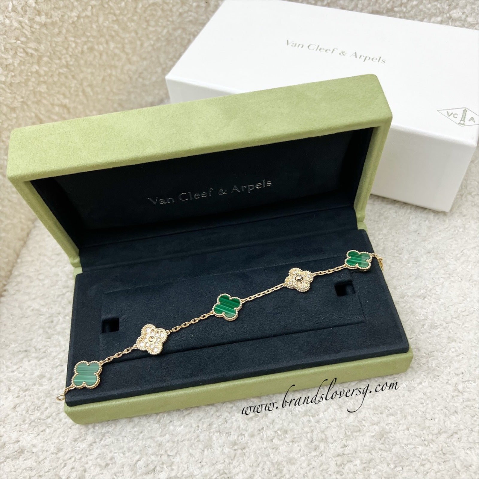 Van Cleef & Arpels VCA Vintage Alhambra 5 Motifs Bracelet with Malachi ...
