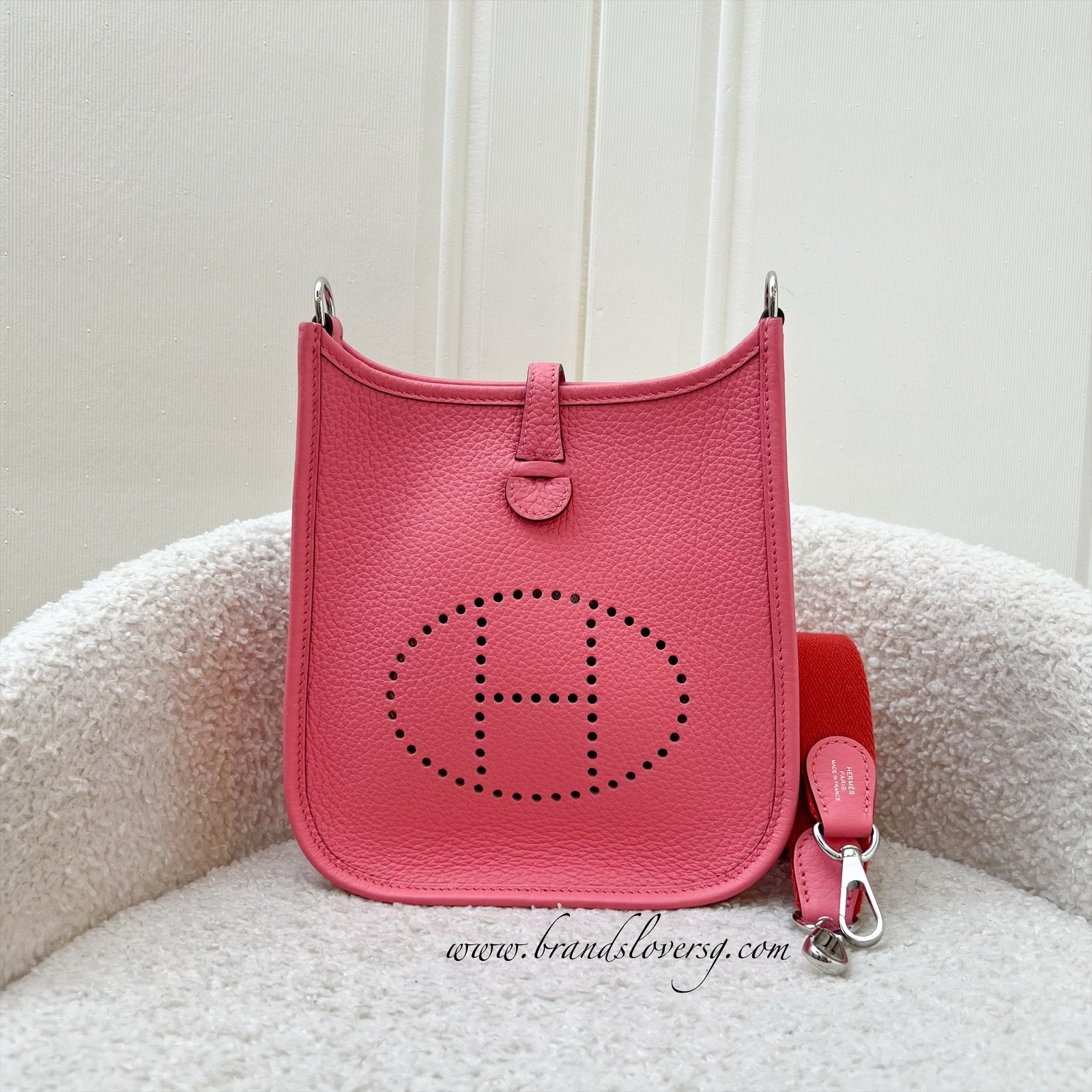 [New Short Strap] Hermes Mini Evelyne TPM in Rose Azalee Clemence Leat ...