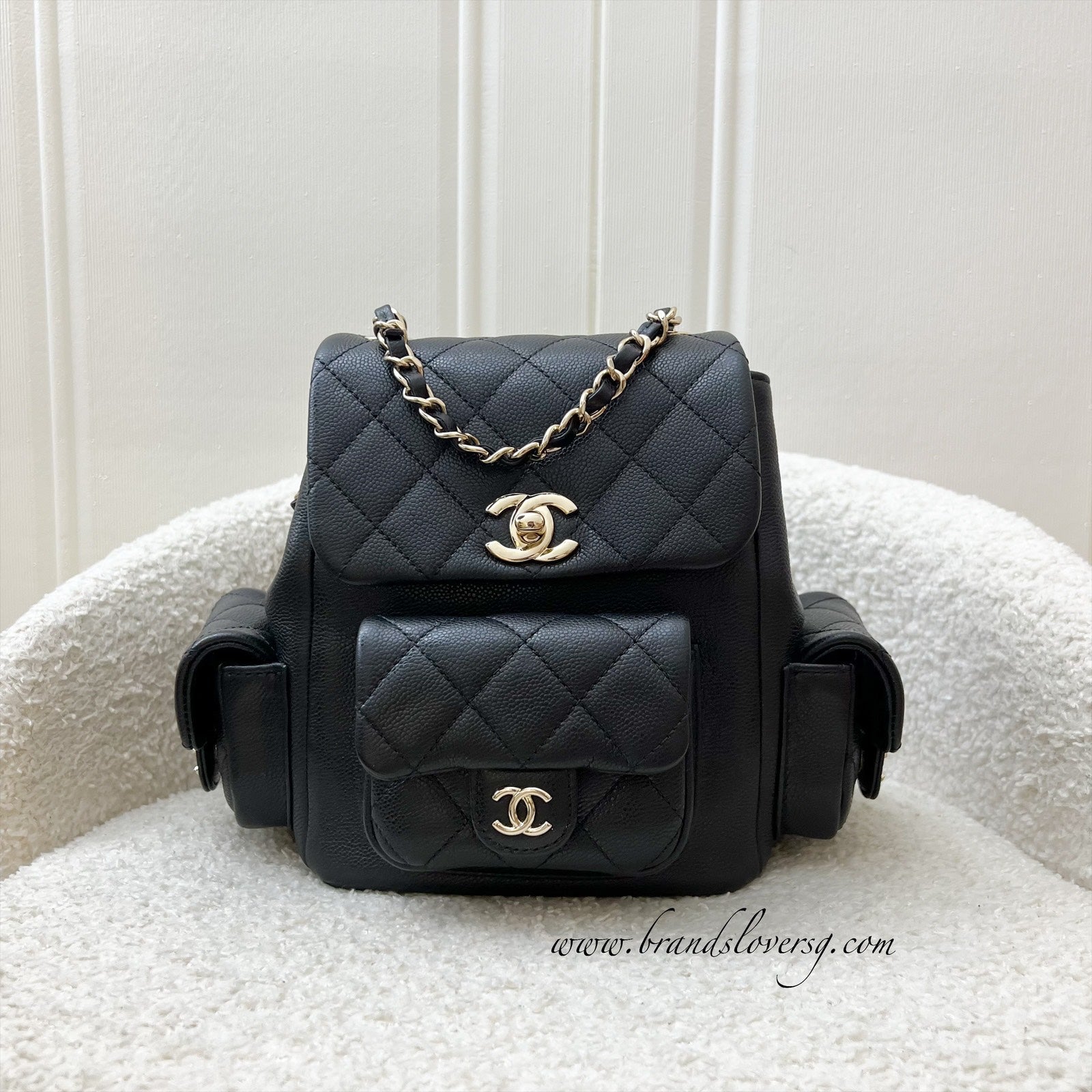 Chanel 23K Triple Pocket Duma Backpack in Black Caviar and LGHW (Model ...