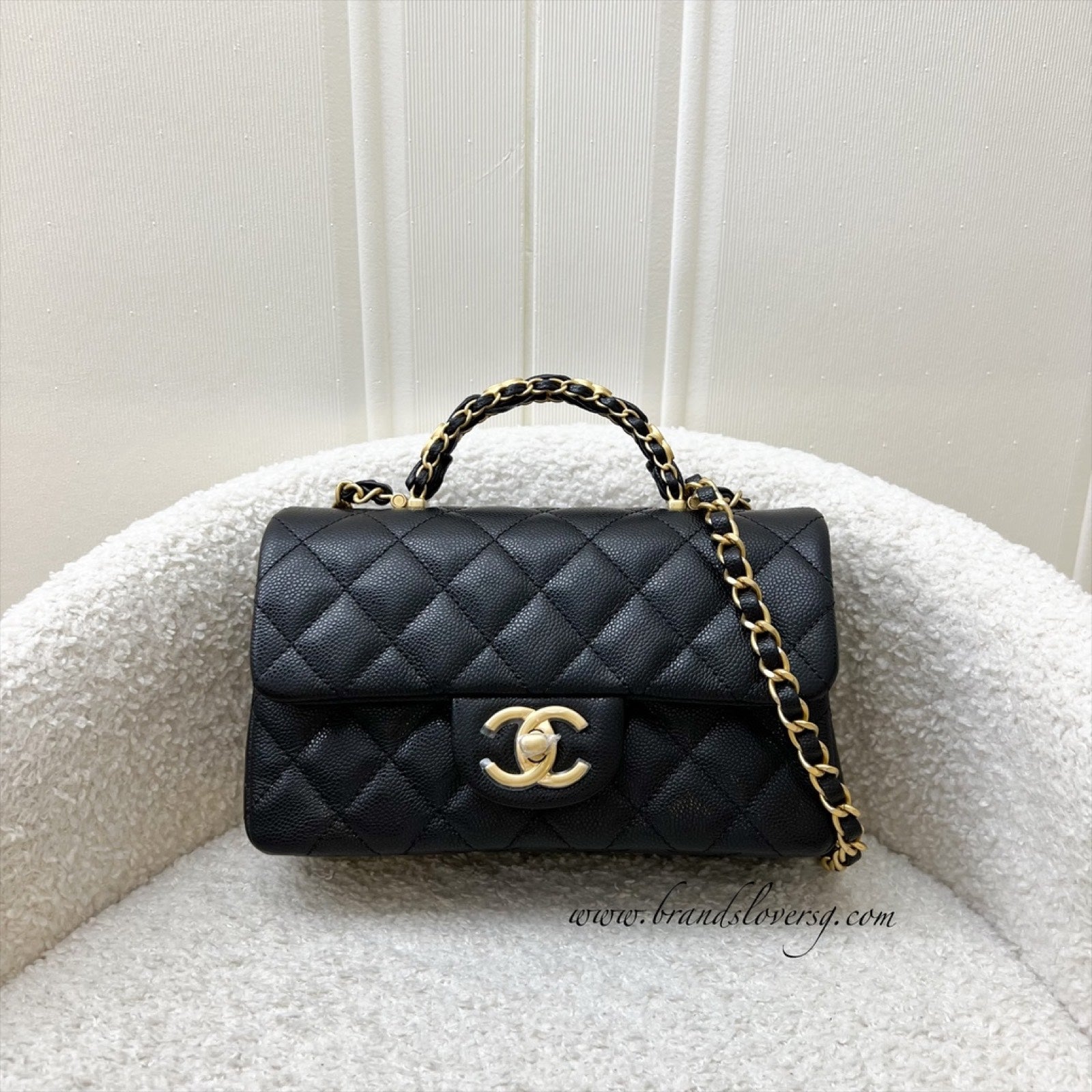 [Brand New] Chanel 25B Top Handle Mini Rectangular Flap in Black Cavia ...