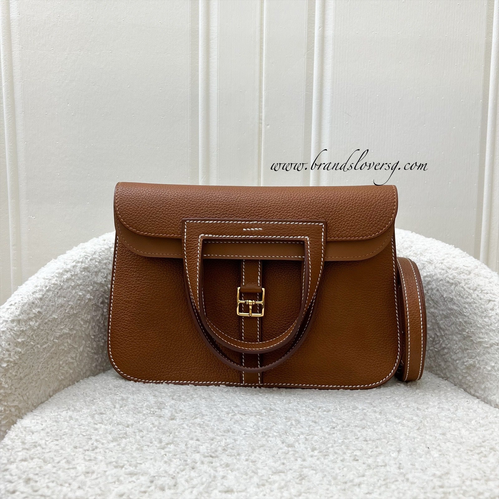 Hermes Halzan 25 in Fauve Barenia Faubourg and GHW – Brands Lover