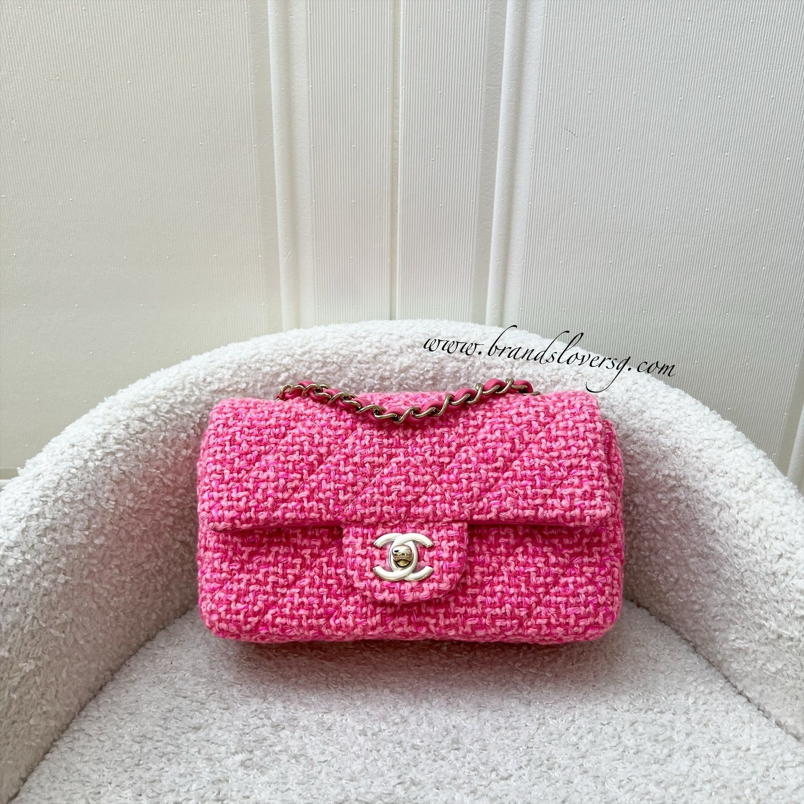 Chanel Classic Mini Rectangle Flap Bag in Pink Tweed and LGHW – Brands ...