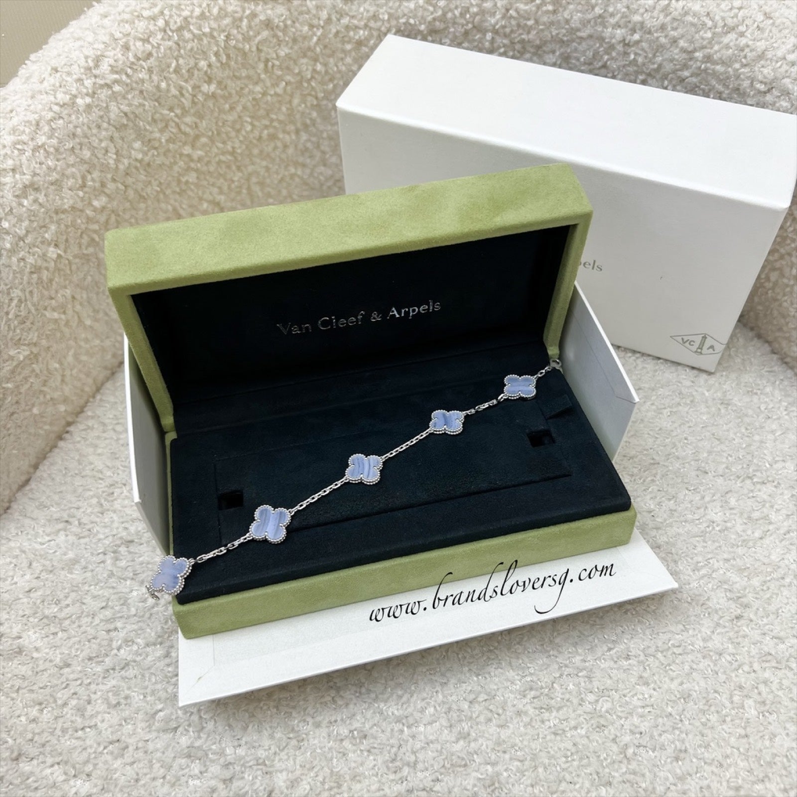 Van Cleef & Arpels VCA 5 Motif Vintage Alhambra Bracelet with Chalcedo ...